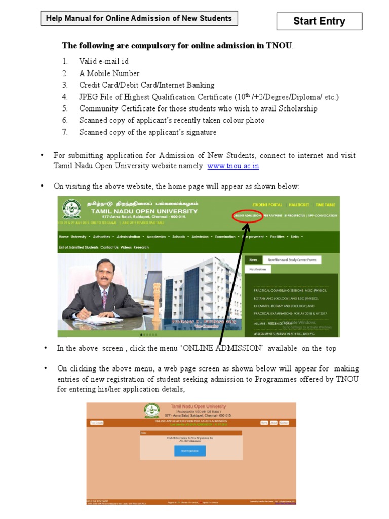 TNOU Online Admission Guide | PDF | Login | Websites