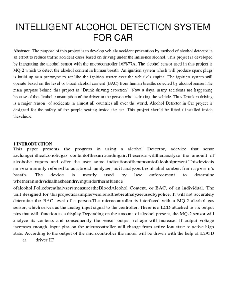 Car Alcohol Detection System | PDF | Driving Under The Influence | Sensor