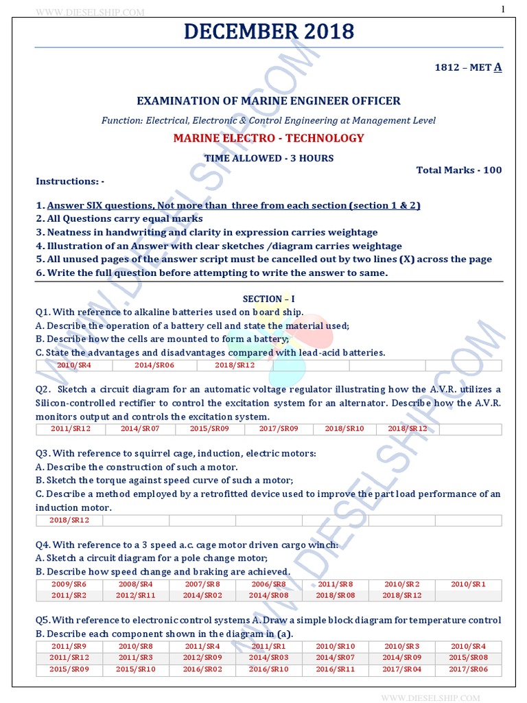 Marine Engineering Exam Guide | PDF | Electric Motor | Transformer