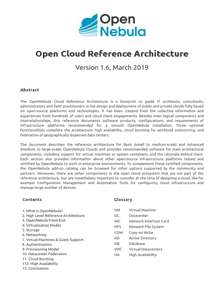 OpenNebula-Open Cloud Reference Architecture Rev1.6 20190301 | PDF | Virtual Machine | Cloud ...