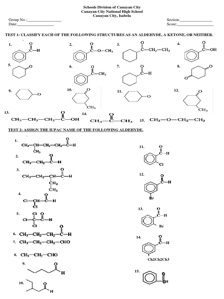 Activity Sheet Aldehyde by Group | PDF | Ketone | Organic Compounds