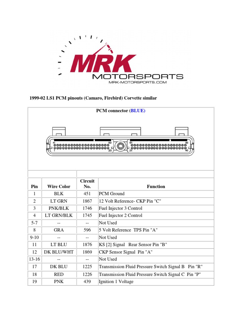 99-02 LS1 PCM Pinouts | PDF | Switch | Air Conditioning