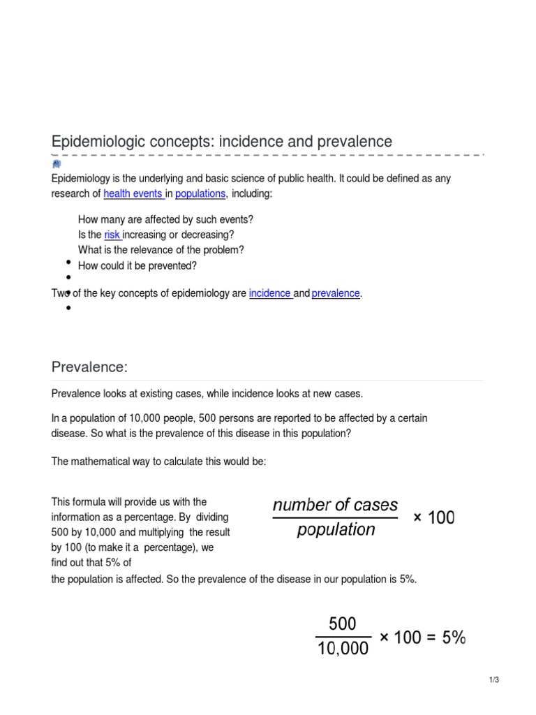 Epidemiology (Prevalence) | PDF | Incidence (Epidemiology) | Prevalence