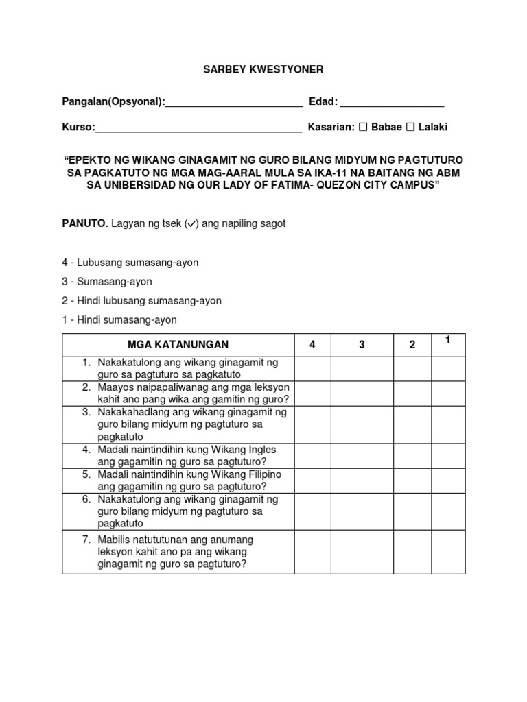 Sarbey Kwestyoner | PDF