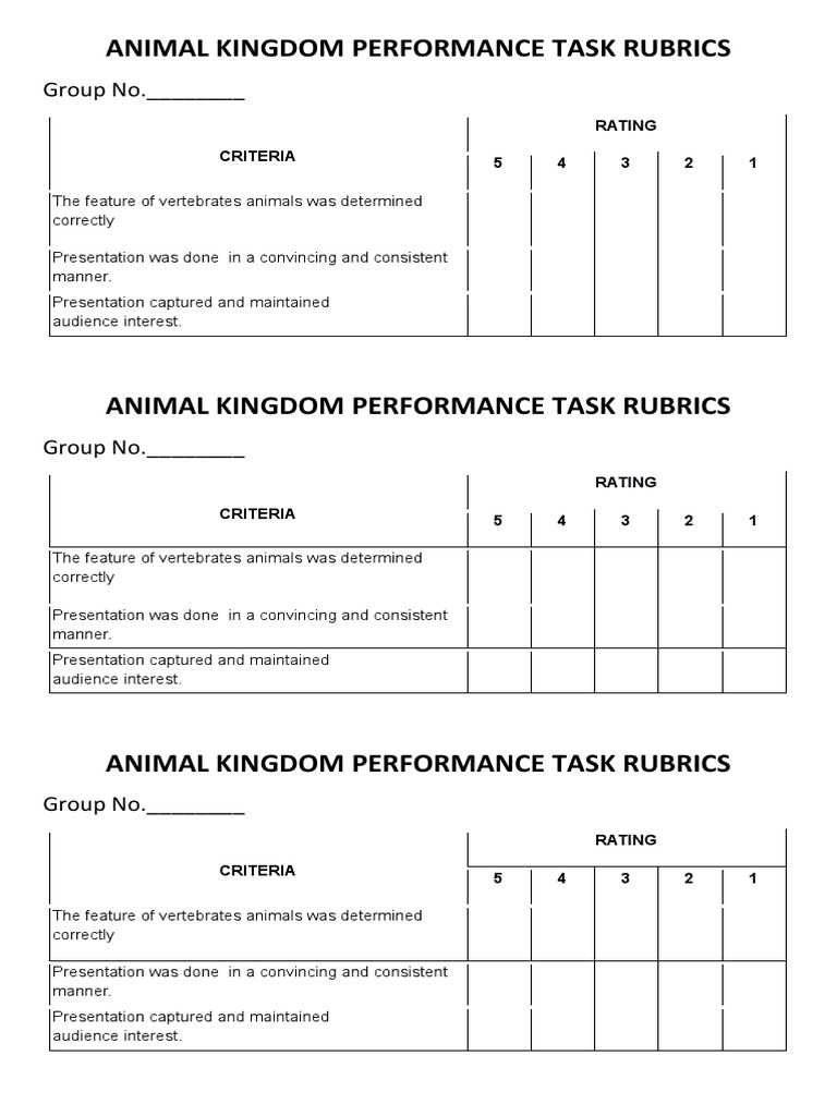 Animal Kingdom Performance Task Rubrics | PDF | Science & Mathematics