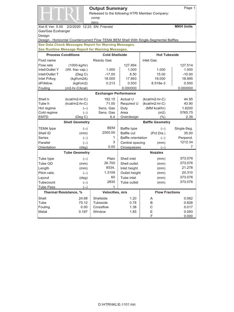 Design - Horizontal Countercurrent Flow TEMA BEM Shell With Single ...