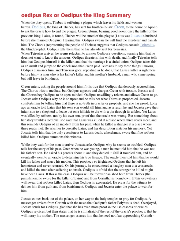 Oedipus Rex or Oedipus The King Summary | PDF | Oedipus | Ancient ...