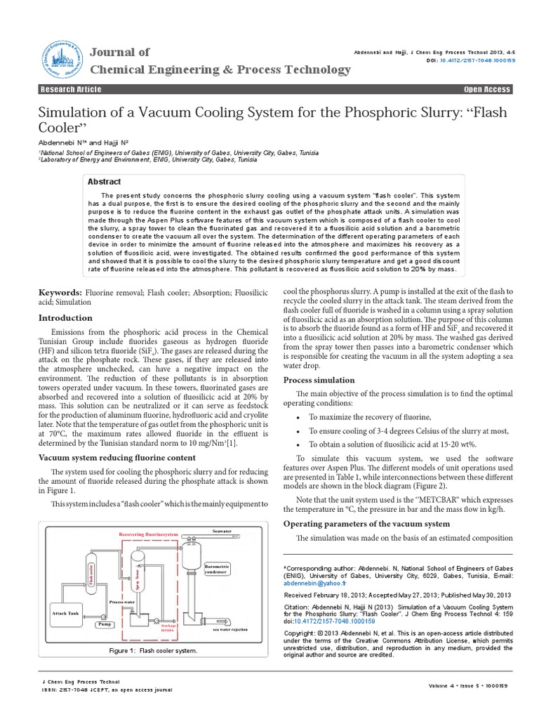 Simulation of A Vacuum Cooling System For The Phosphoric Slurry Flash ...
