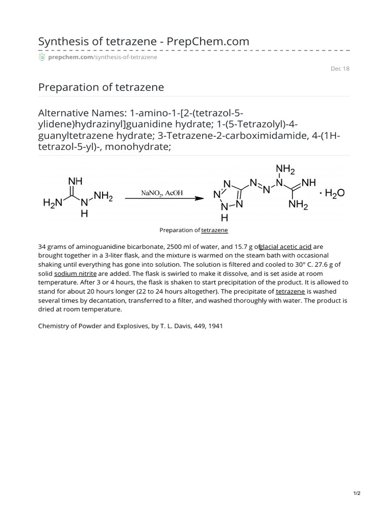 Tetrazene Synthesis Procedure | PDF