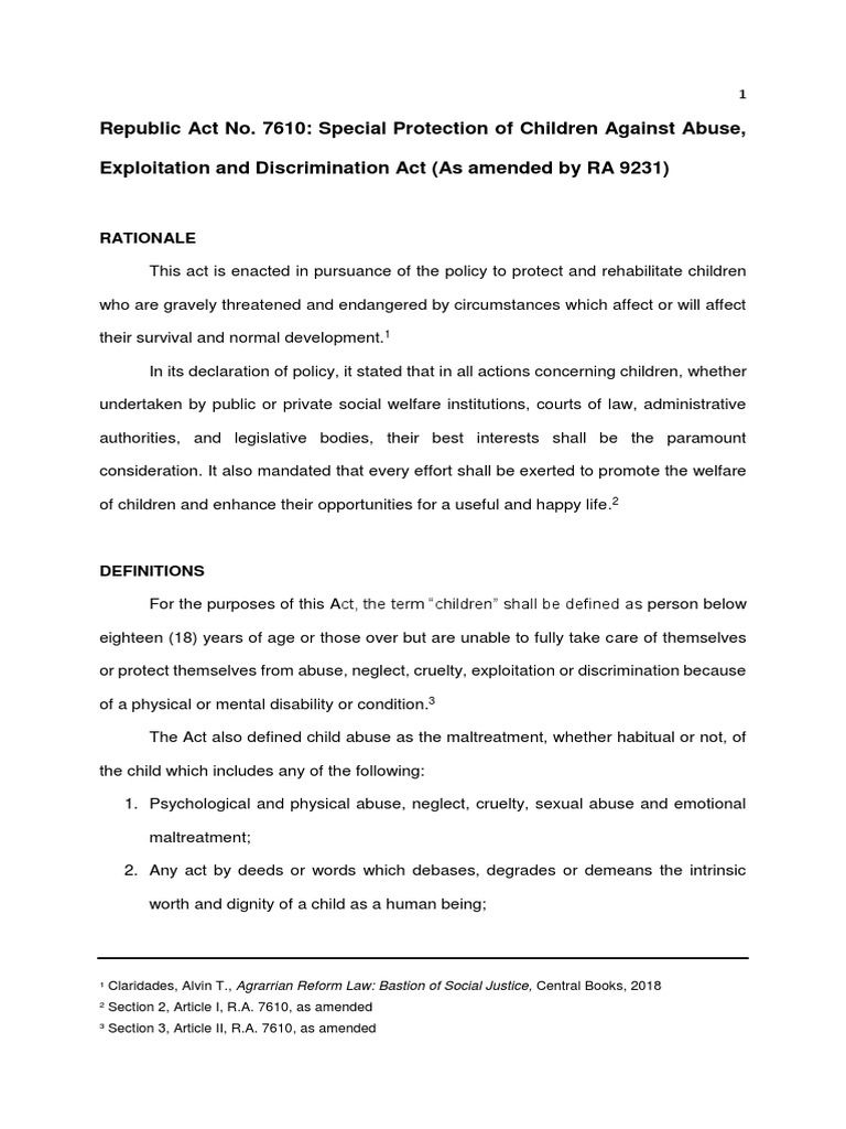 Ra-7610-Social Justice | PDF | Child Abuse | Child Custody