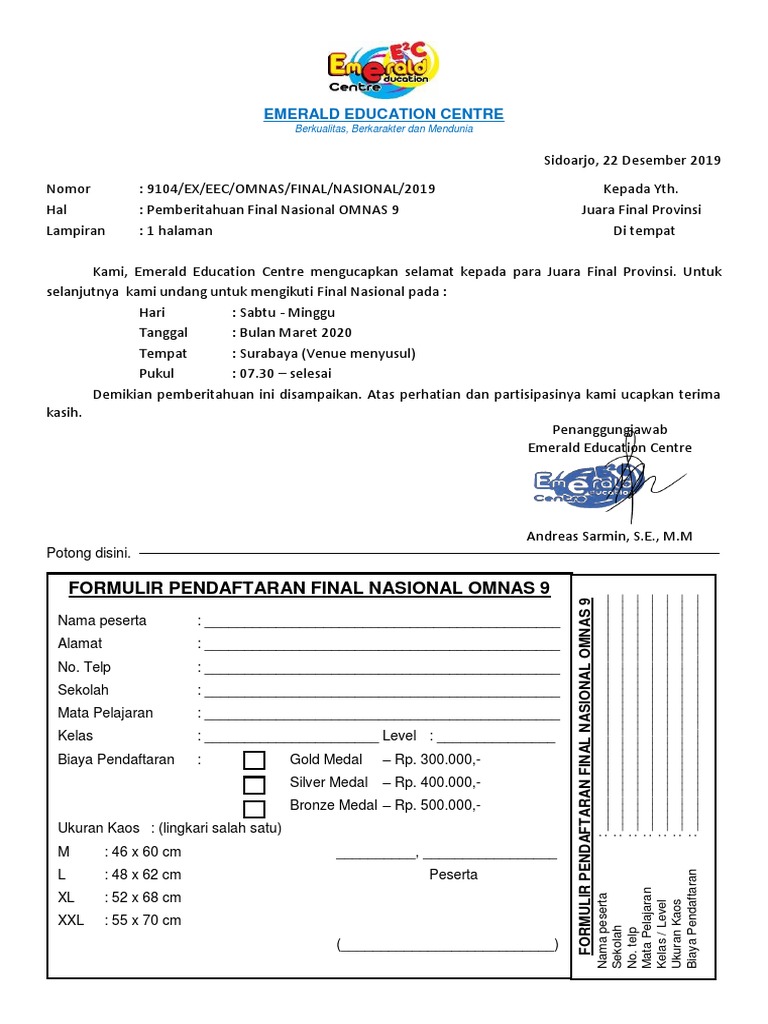 Surat Final Nasional Om9 - Jatim | PDF