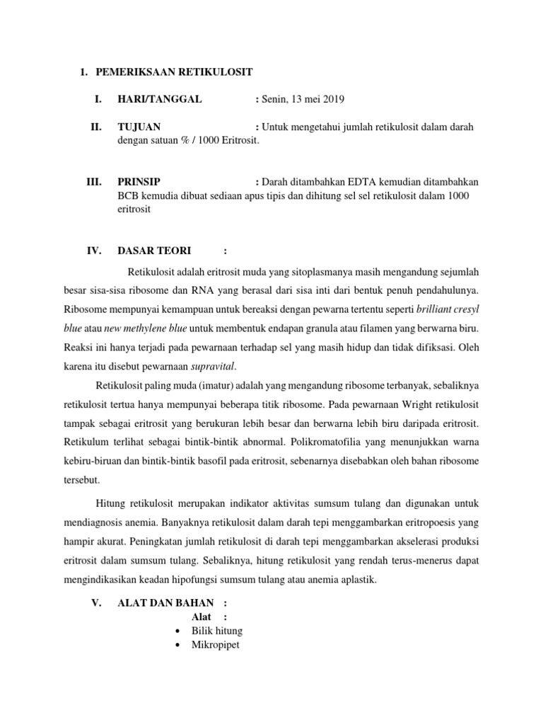 Pemeriksaan Retikulosit | PDF | Sains & Matematika