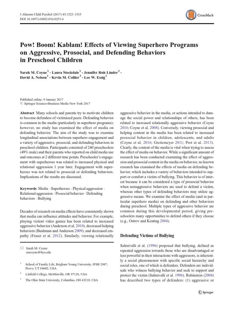 Coyne 2017 Pow Boom Kablam Effects of Viewing | PDF | Aggression | Bullying