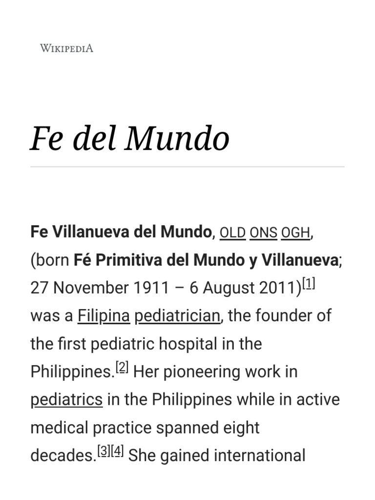 Fe Del Mundo - Wikipedia PDF | PDF | Health Care | Medicine