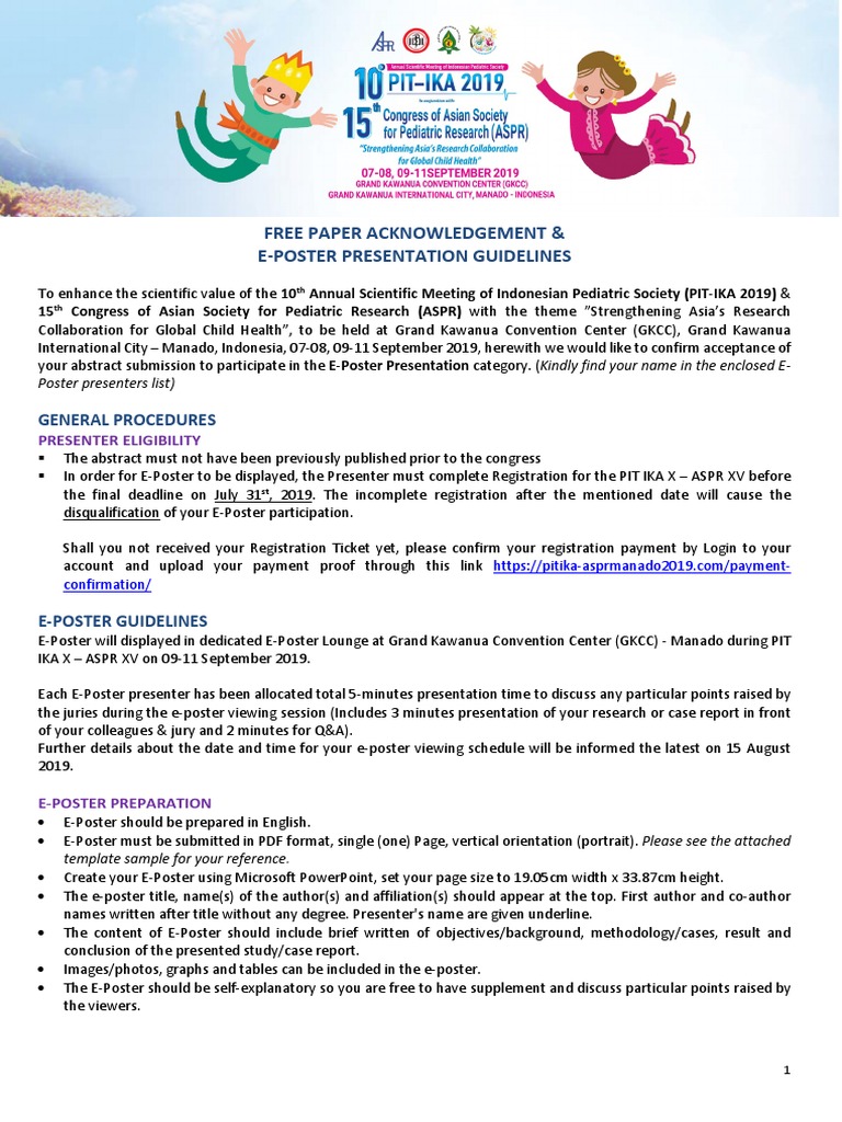 Free Paper Acknowledgement & E-Poster Presentation Guidelines | PDF ...