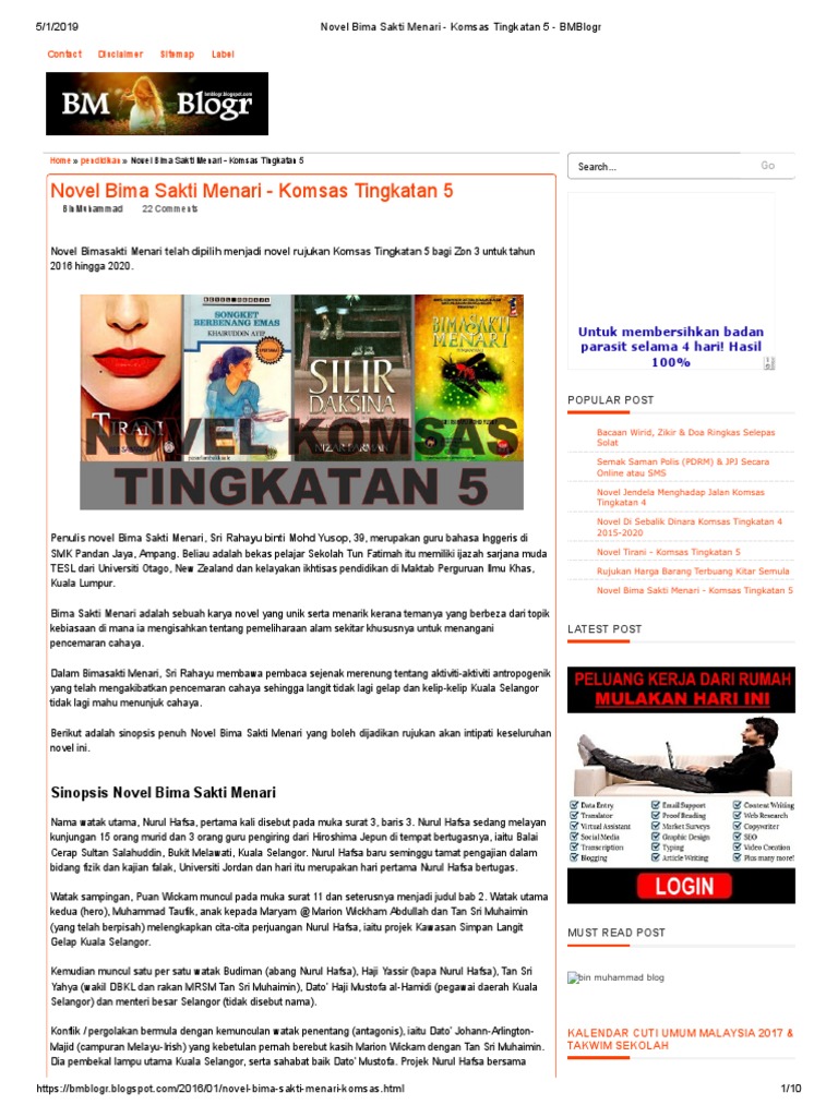 Novel Bima Sakti Menari - Komsas Tingkatan 5 - BMBlogr | PDF