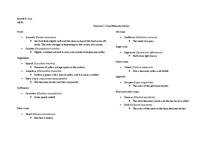 Agri31 Exer7 StudyQuestions | PDF | Legume | Crops