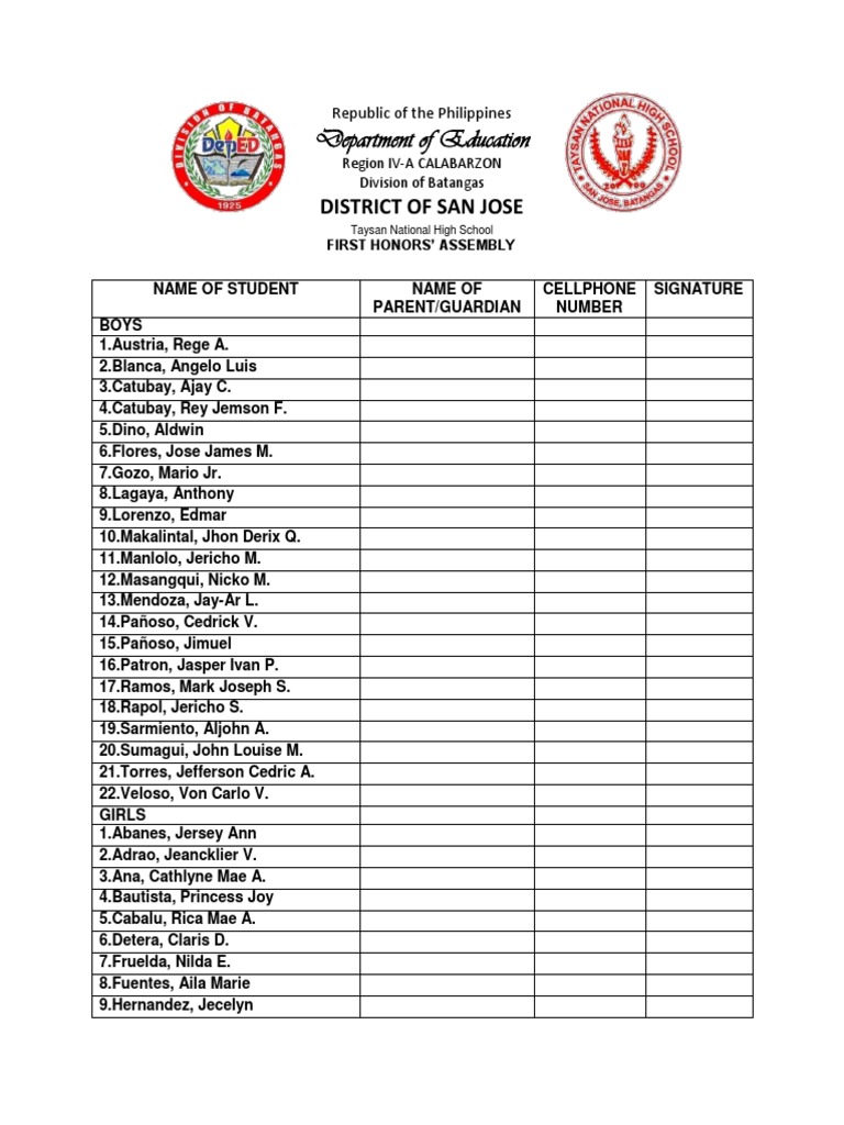 First Honors' Assembly | PDF