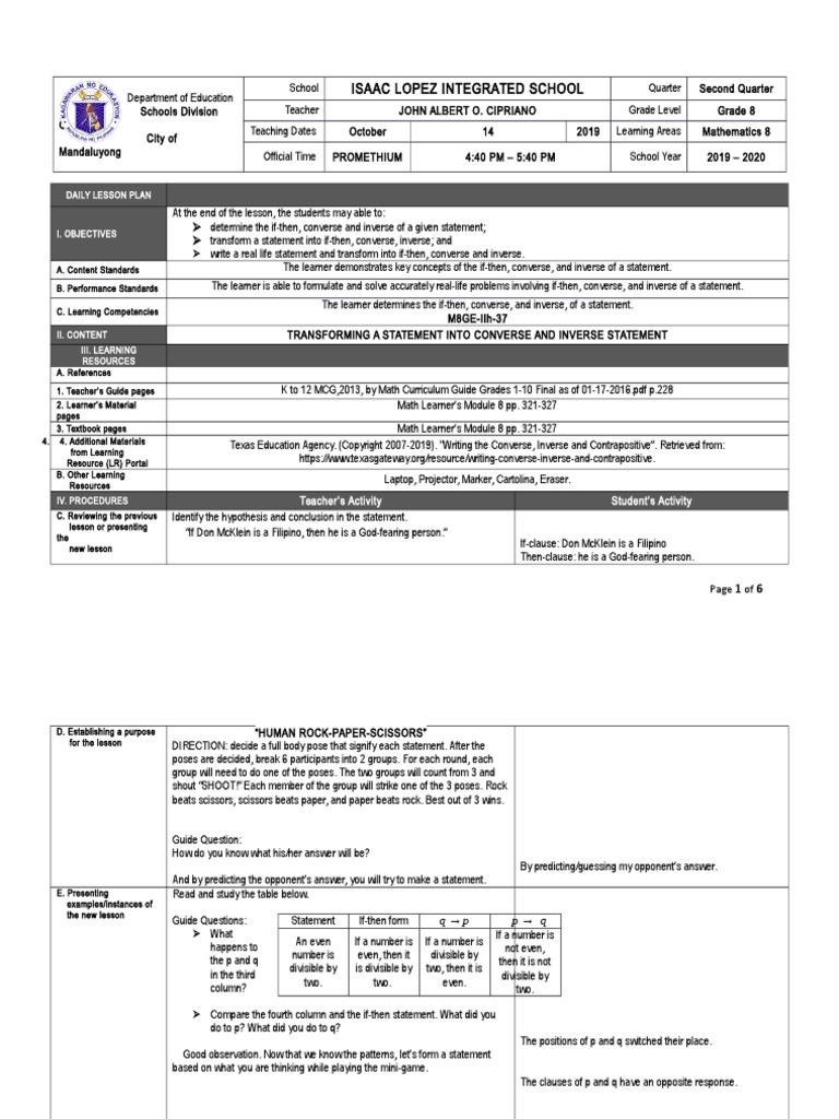 Transforming A Statement Into Conditonal Converse Inverse and ...