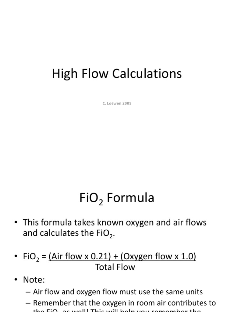 High Flow Formulas PDF | PDF | Oxygen | Flow Measurement