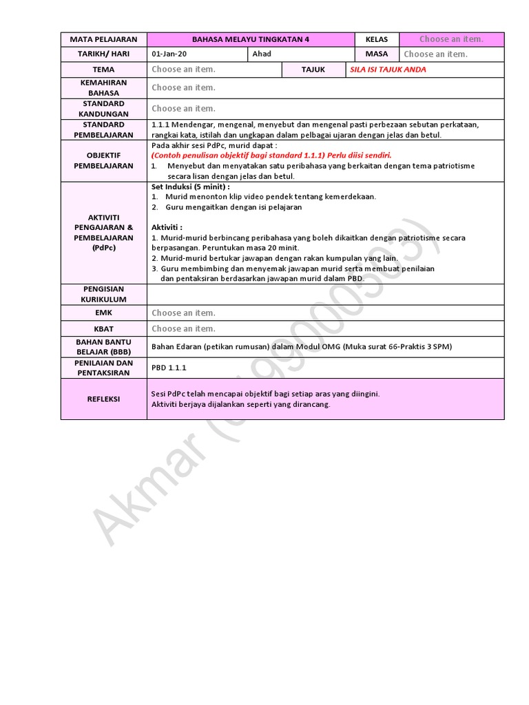 RPH KSSM BM T4 Kluang (Auto Click) | PDF