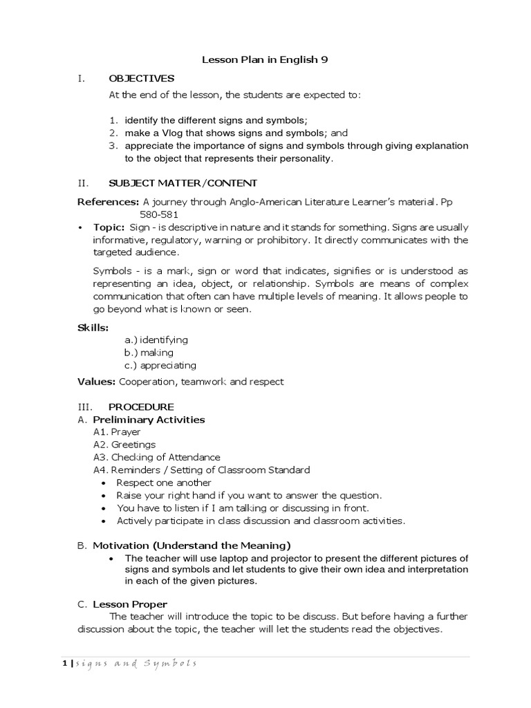 Signs and Symbols | PDF | Symbols | Lesson Plan