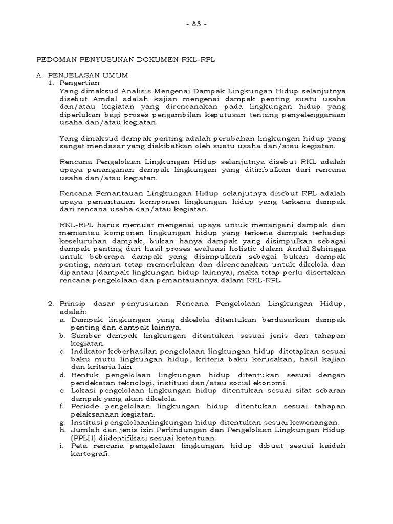 Pedoman Penyusunan RKL-RPL | PDF