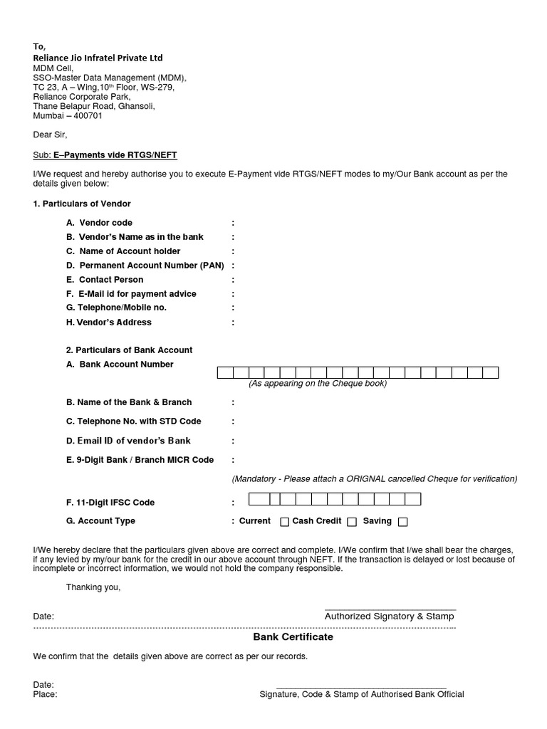 NEFT Form | PDF