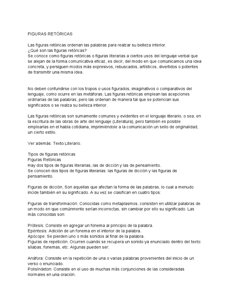 Figuras Retóricas Concepto y Tipos PDF | PDF | Lingüística | Ciencia ...