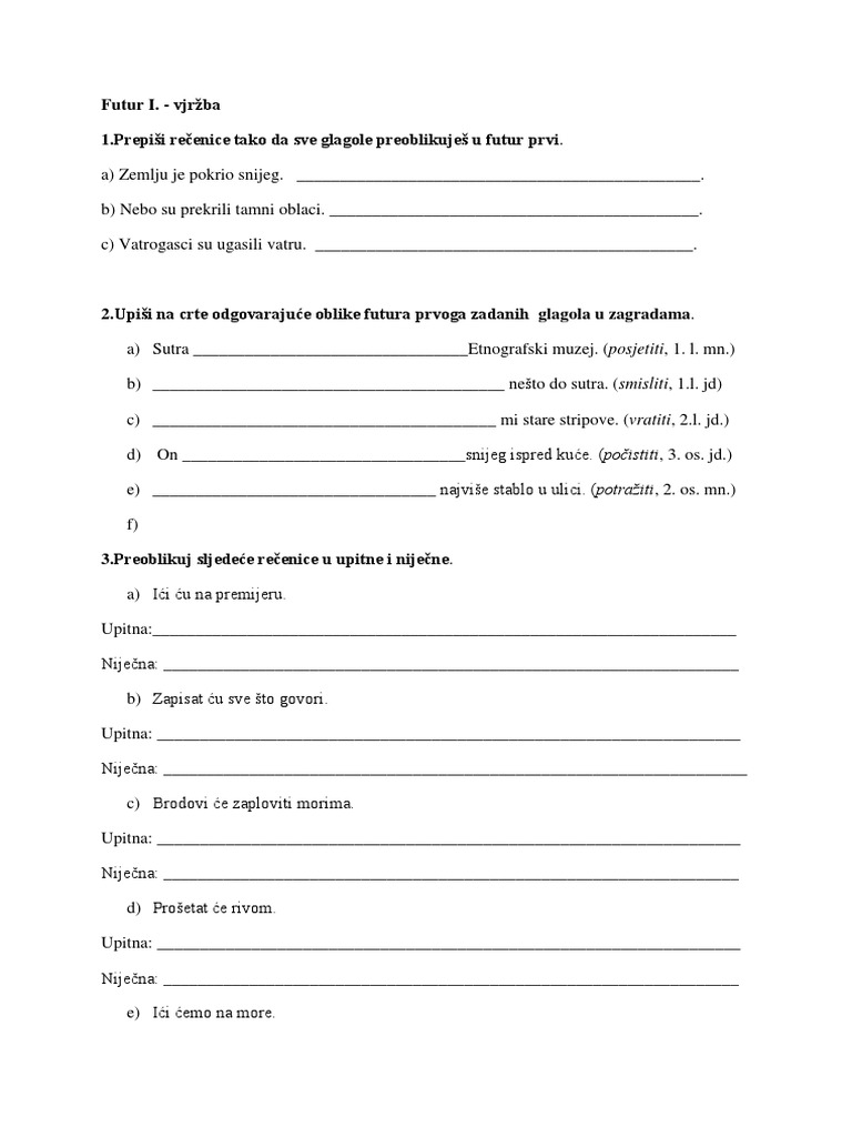 Futur Prvi - Vježba | PDF