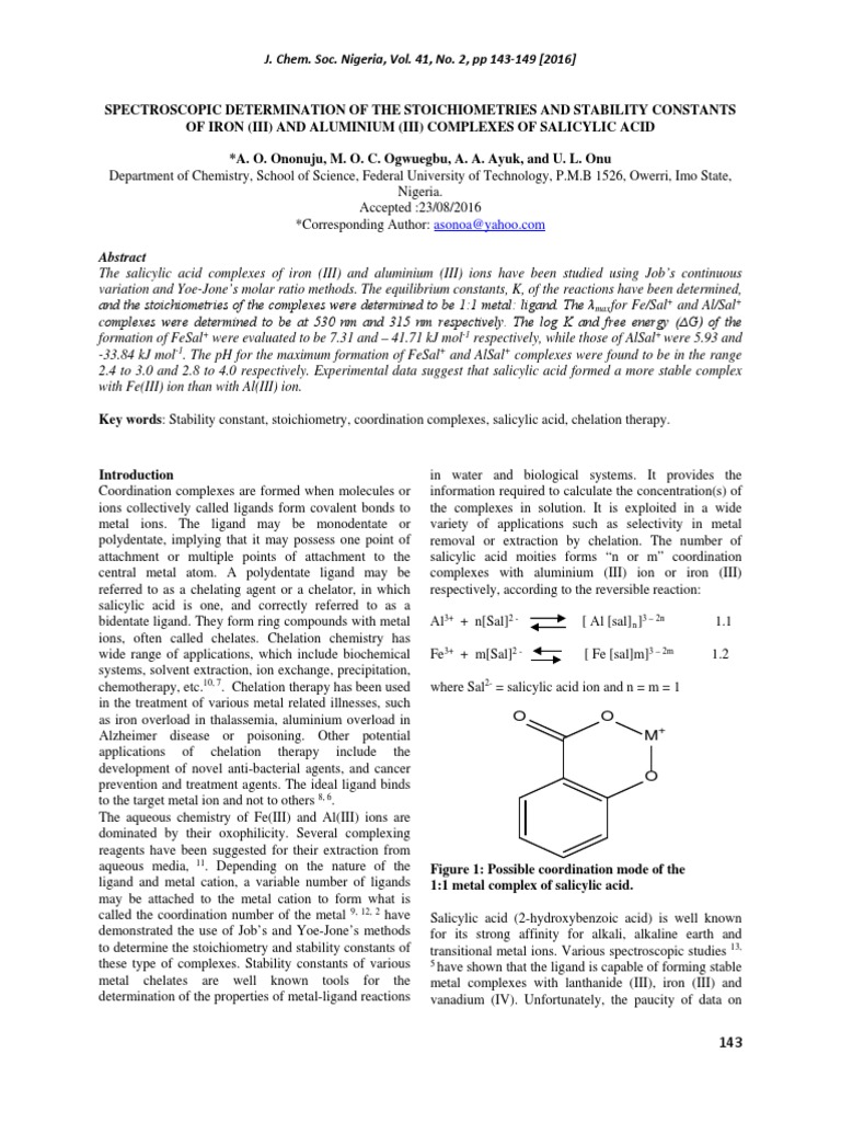 Calculation of Mole Ratio Jobs Method | PDF | Chelation | Coordination Complex