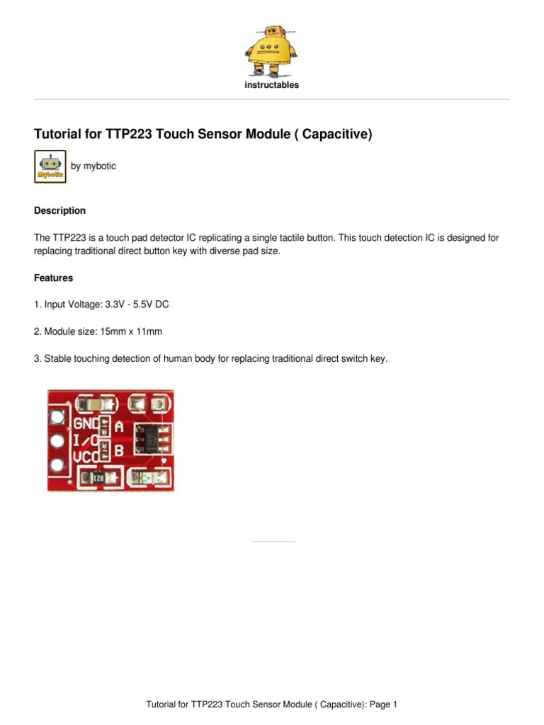Tutorial For TTP223 Touch Sensor Module Capacitive | PDF | Technology ...