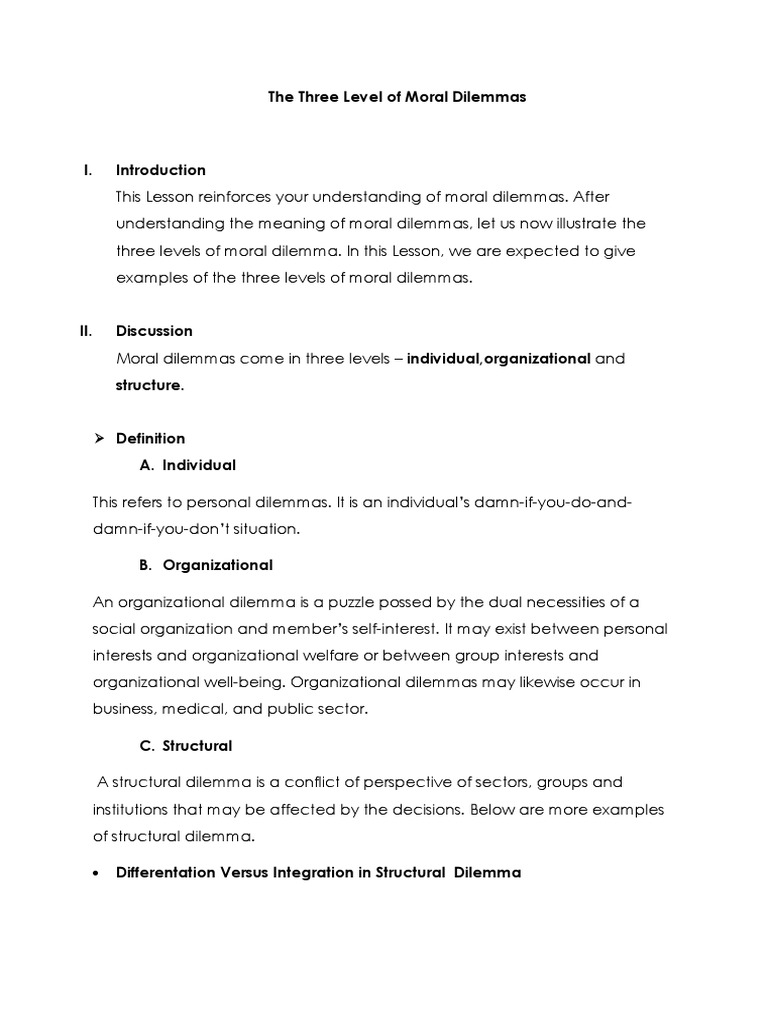 Three Levels of Moral Dilemmas Explained | PDF | Curriculum | Welfare