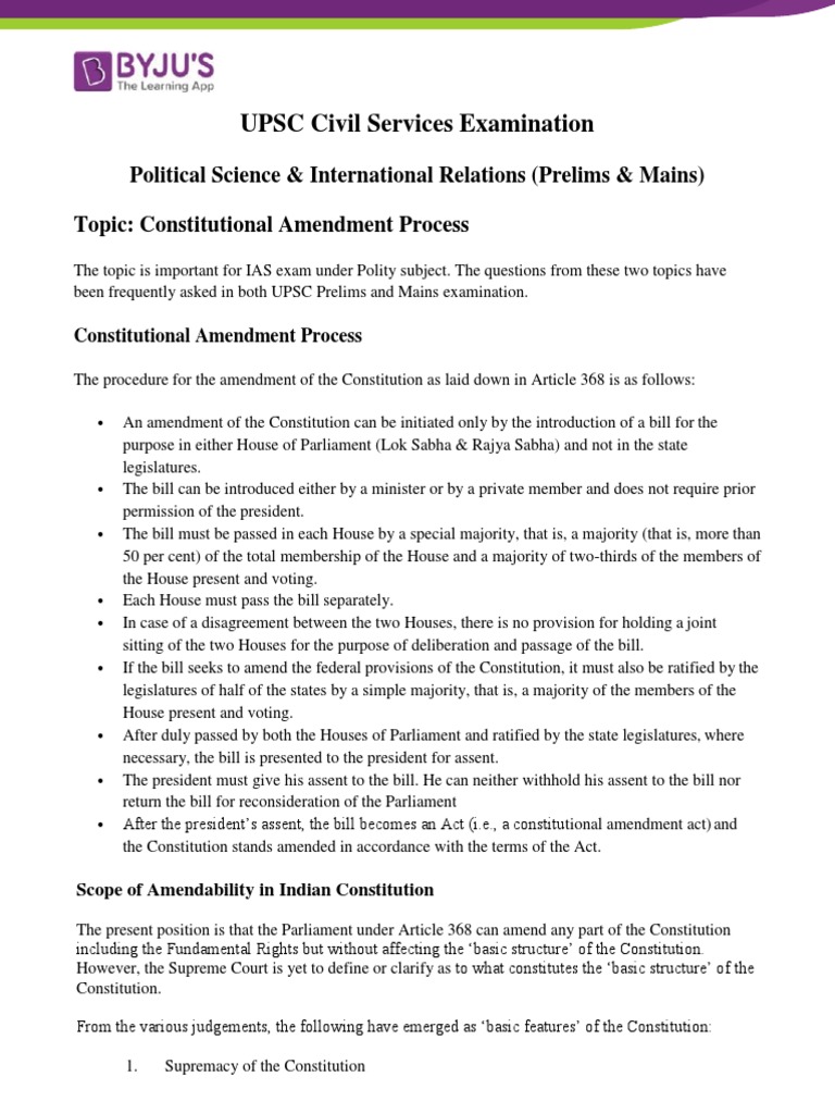 Constitutional Amendment Process Indian Polity Notes PDF | PDF ...