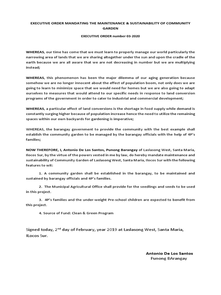 EXECUTIVE ORDER 03 - Community Garden | PDF