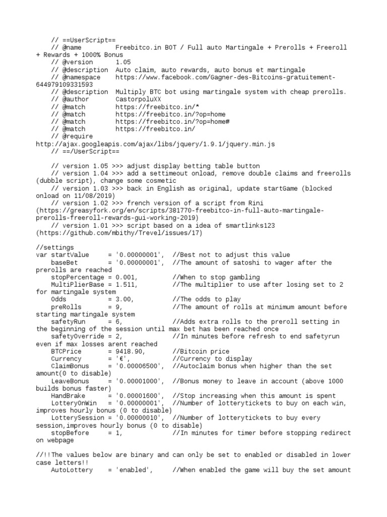Freebitco.in Auto Martingale Bot | PDF | Bitcoin | Gambling