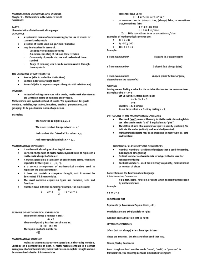 Mathematical Languages and Symbols: Characteristics, Expressions, and ...