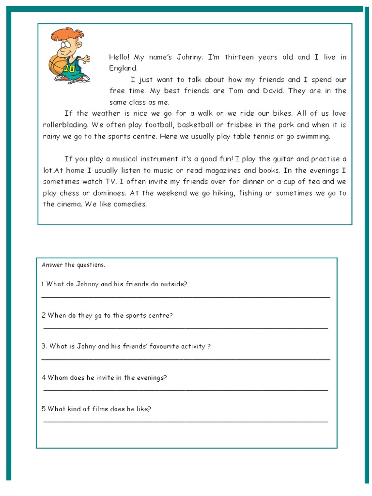 Leisure Time Icebreakers Reading Comprehension Exercises Tests 23726 ...