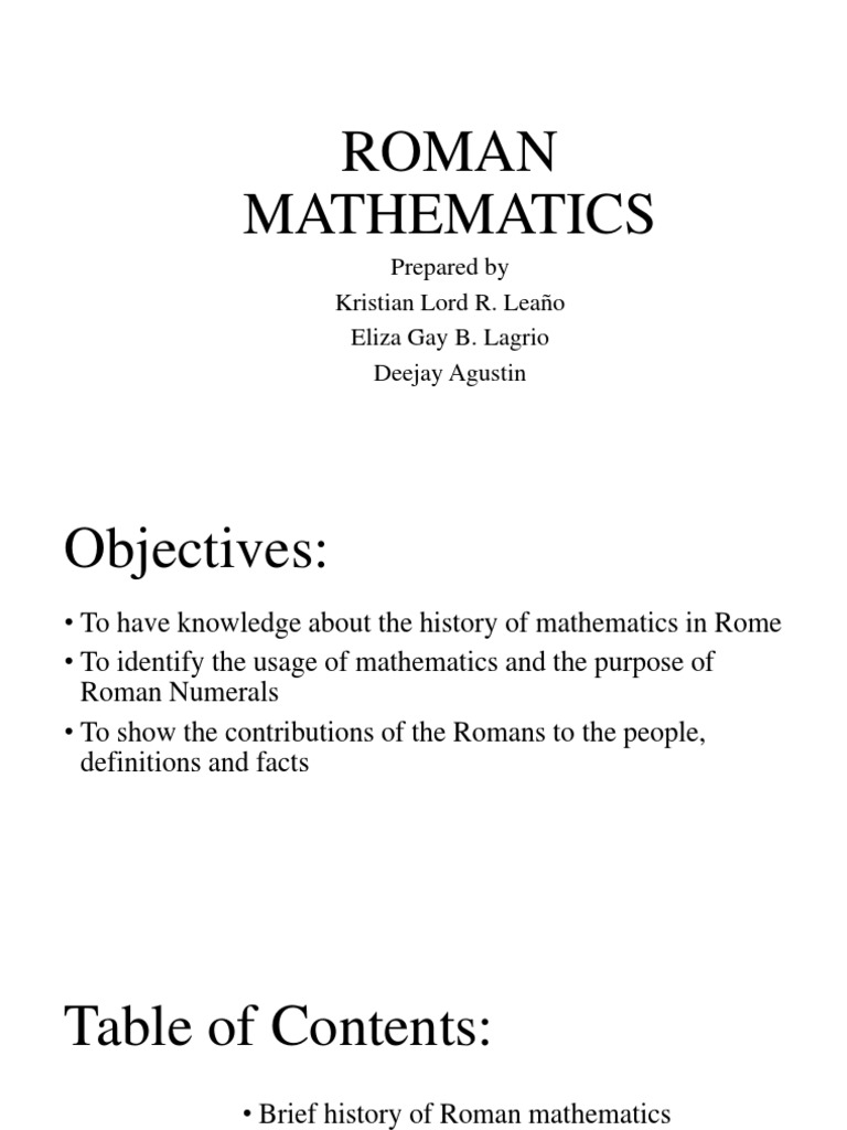 Roman-Mathematics | PDF | Calendar | Teaching Mathematics