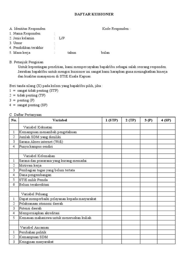 Kuisioner Swot | PDF