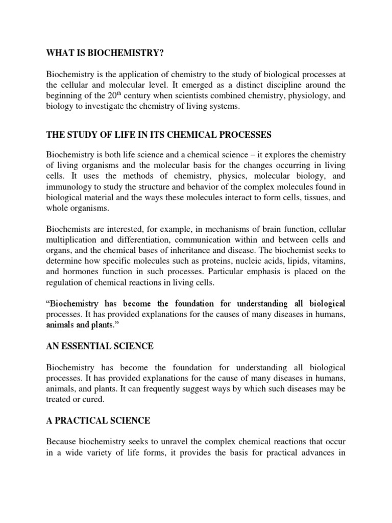 BIOCHEMISTRY Introduction | PDF | Biochemistry | Chemistry