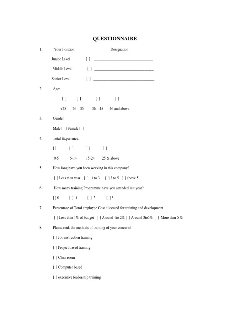 Questionnaires On Training and Development | PDF | Performance ...