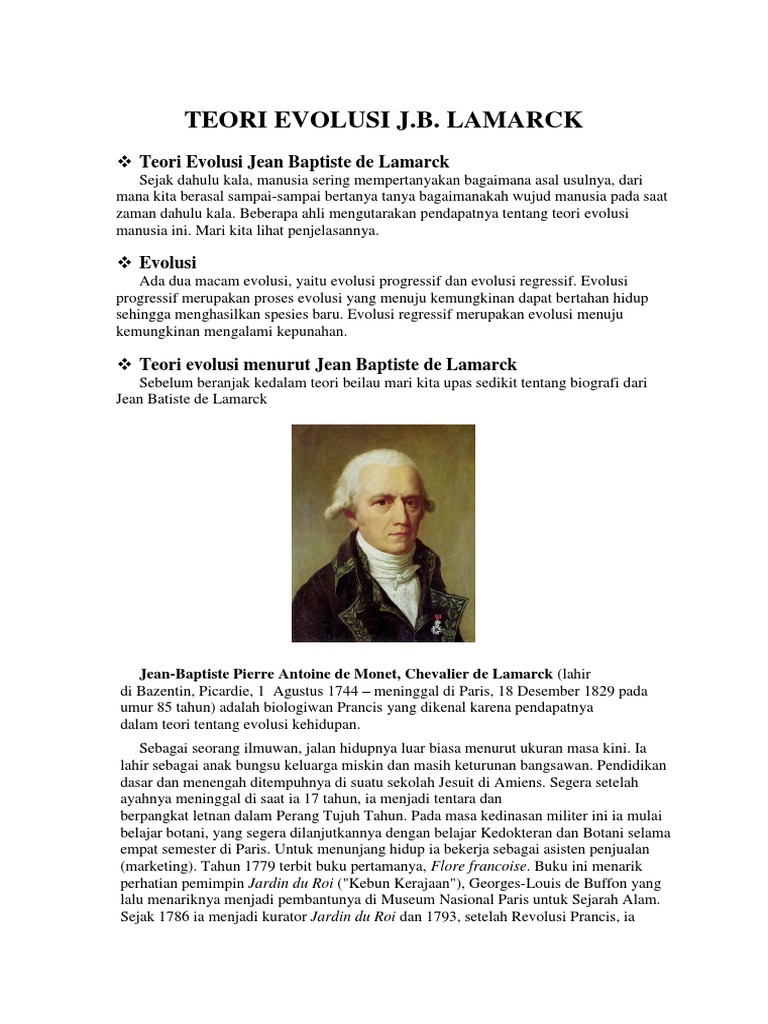 Teori Evolusi Jean Baptiste de Lamarck | PDF