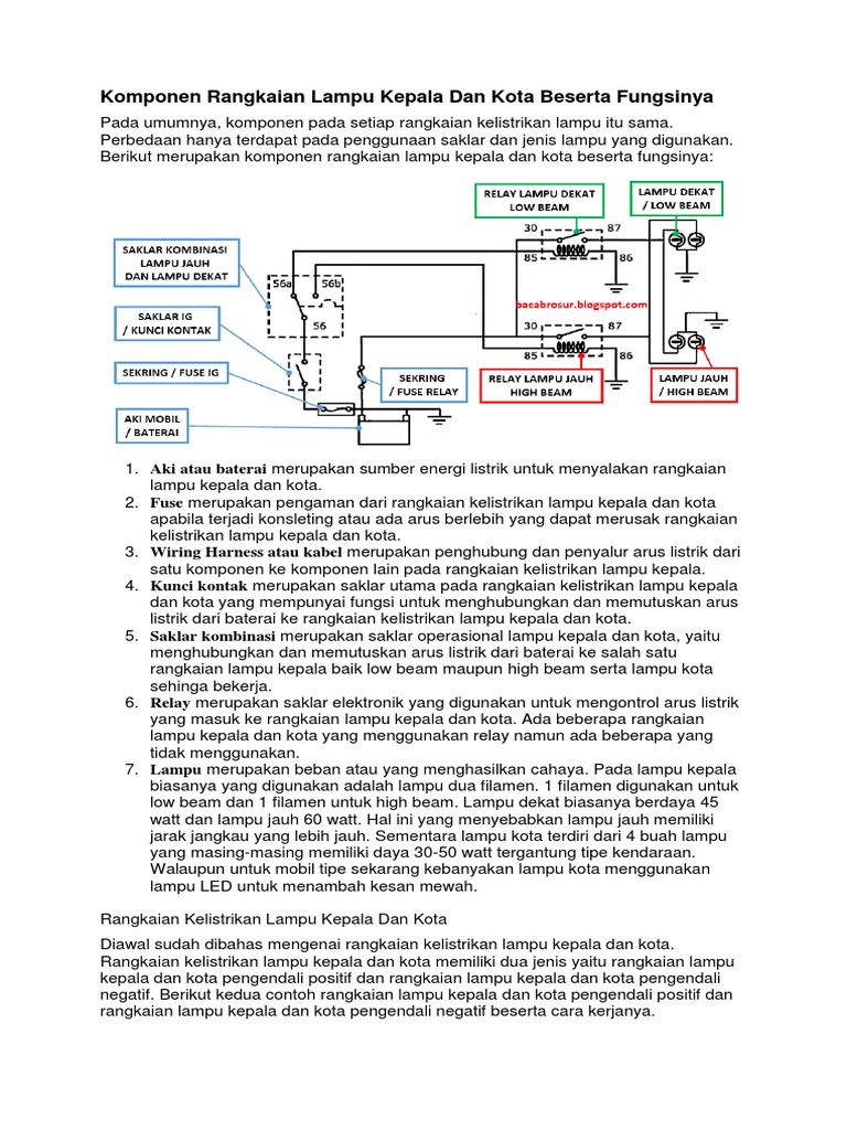 Komponen Rangkaian Lampu Kepala Dan Kota Beserta Fungsinya | PDF
