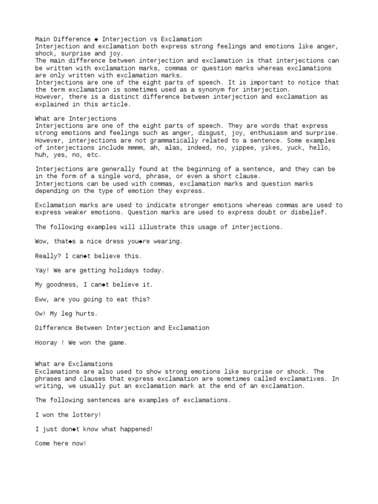 Interjection Vs Exclamation | PDF | Sentence (Linguistics) | Phrase