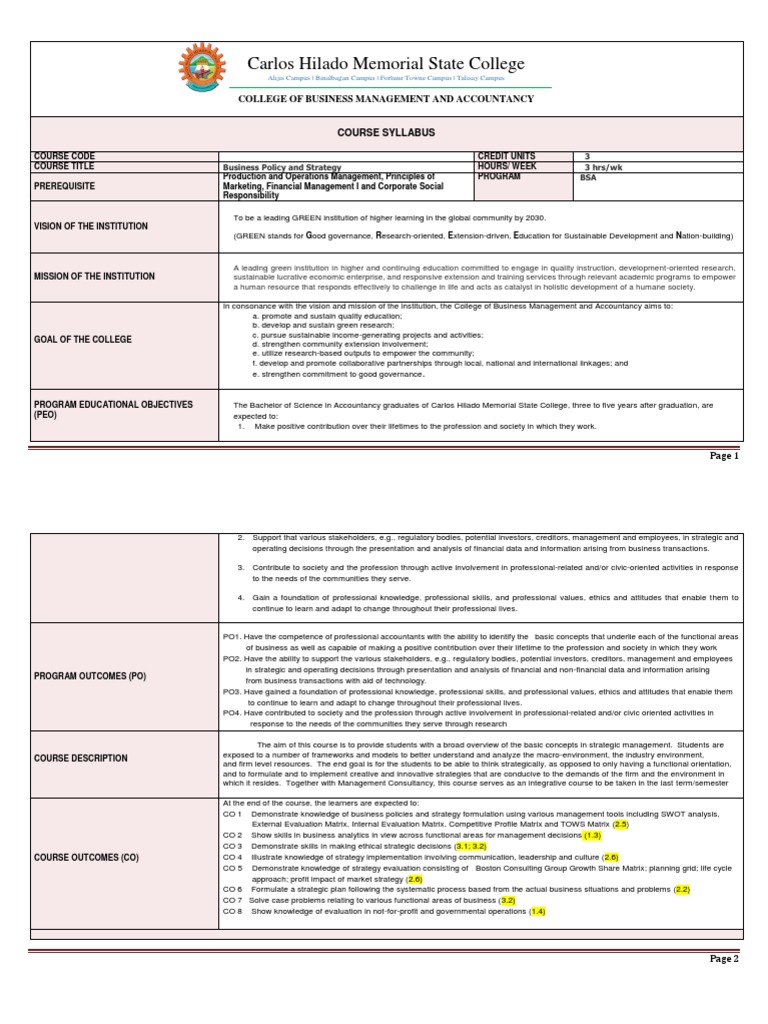 BSA Business Policy and Strategy | PDF | Strategic Management | Swot ...