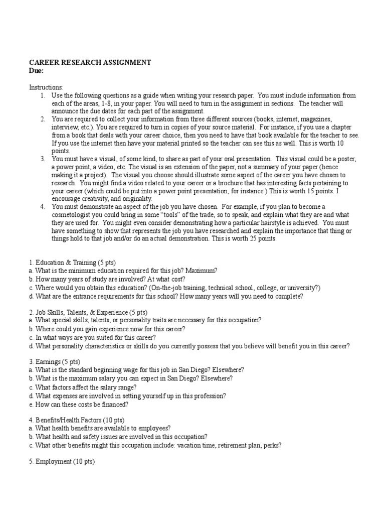 Career Research Assignment | PDF | Employment | Salary