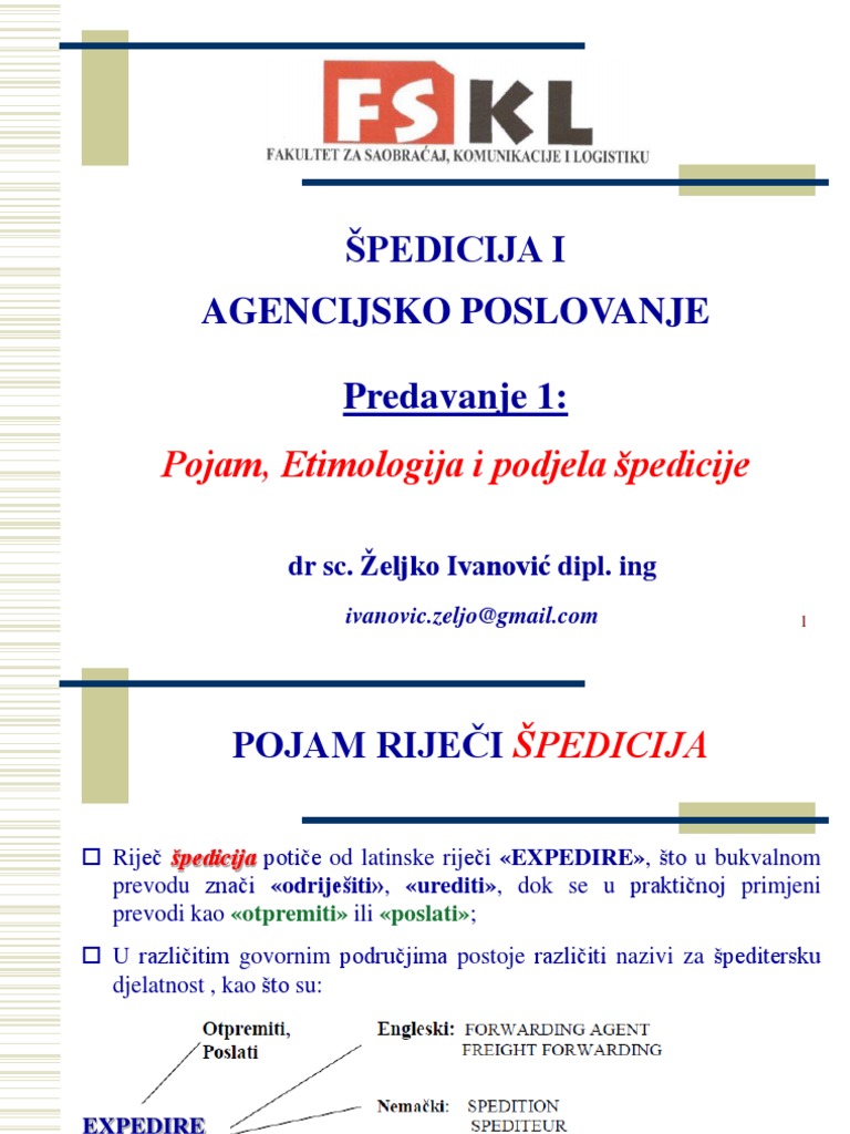 FSKL Spedicija - PREDAVANJE 1 | PDF