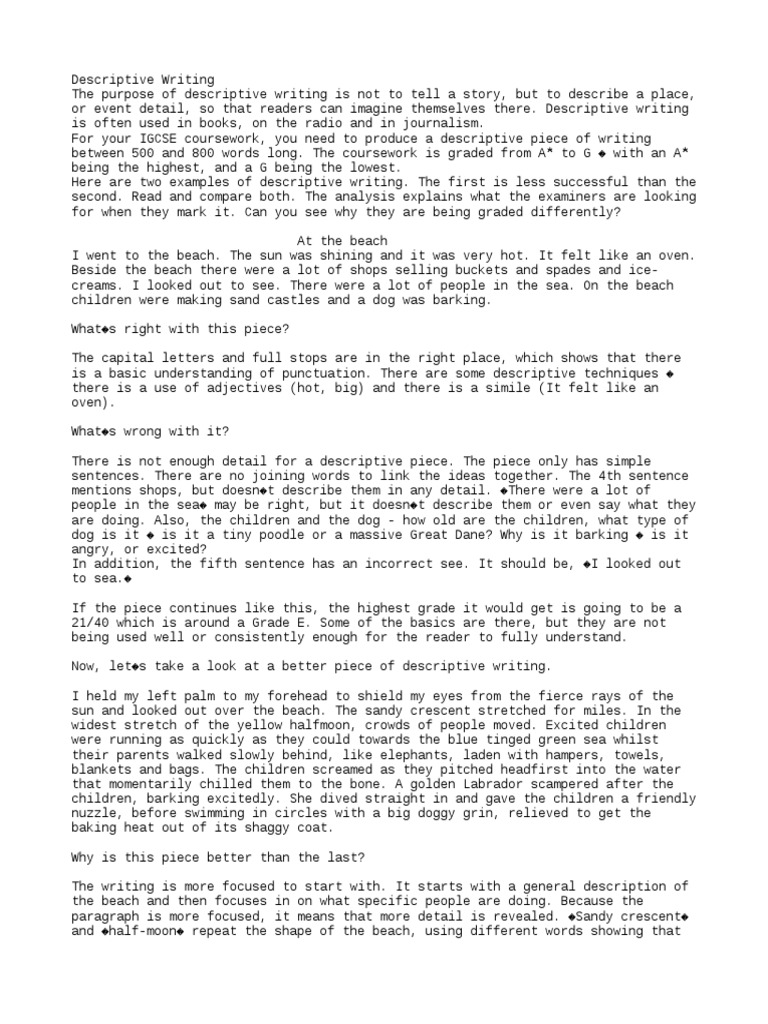 A Comparison of Descriptive Writing Techniques: What Makes a Successful ...