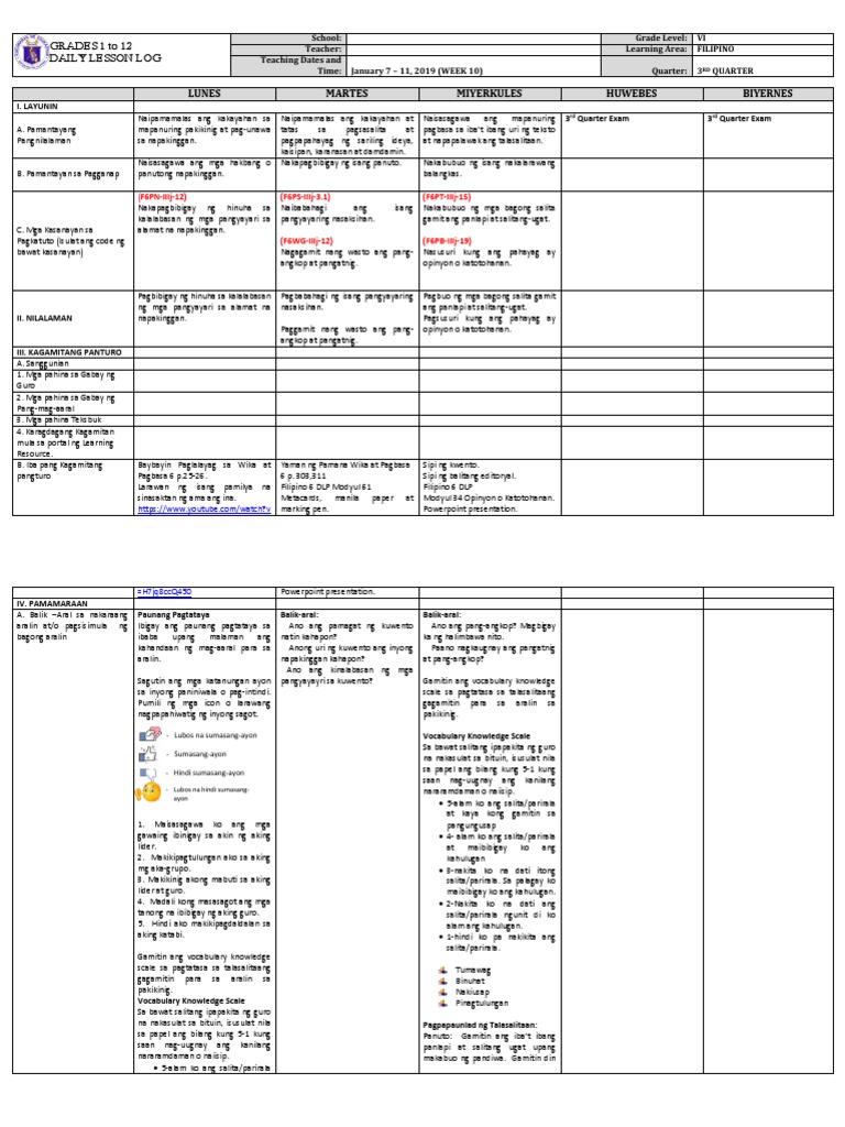 DLL - Filipino 6 - Q3 - W10 | PDF